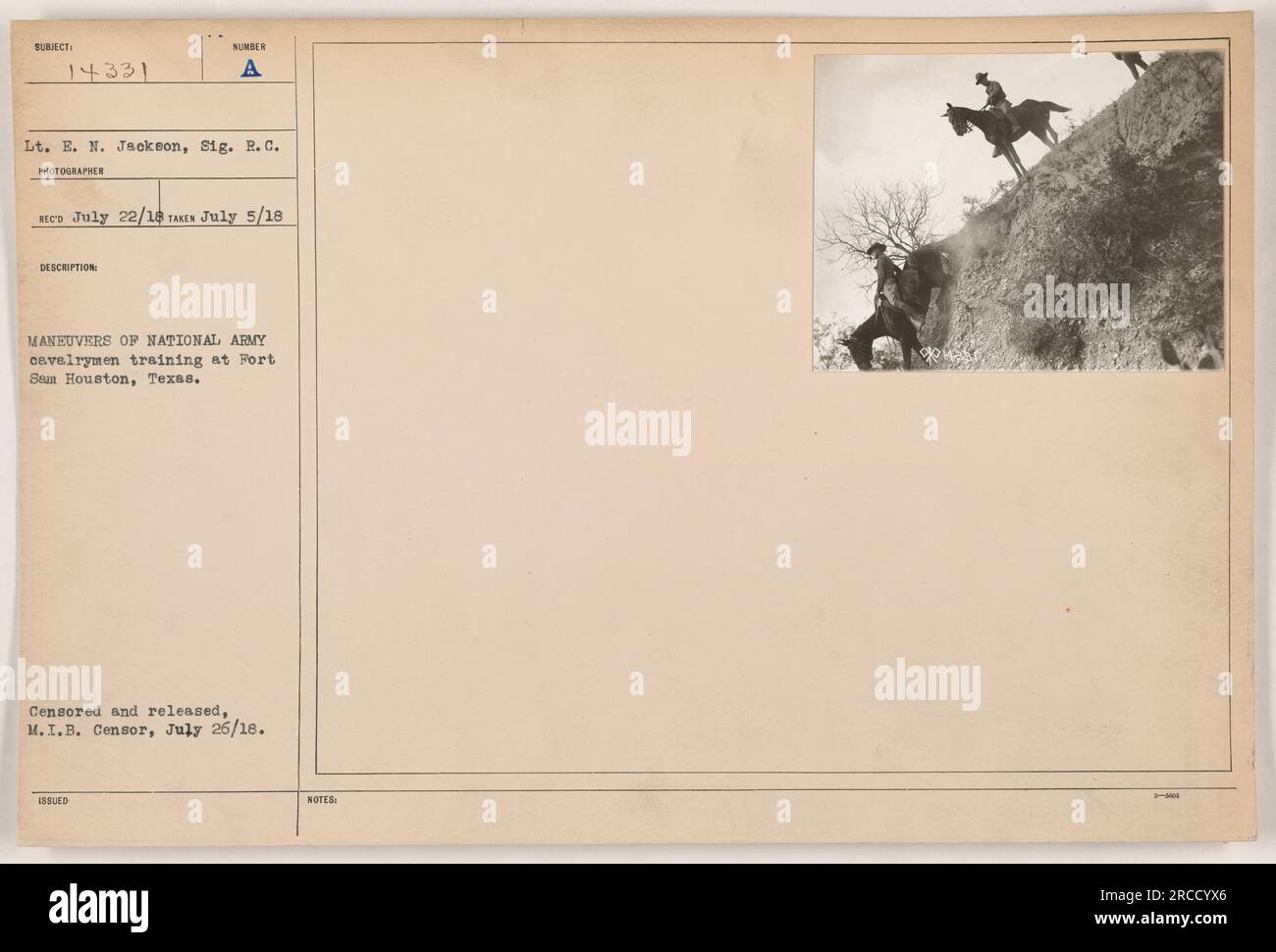 National Army cavalrymen training at Fort Sean Houston, Texas. Lt. E.N ...