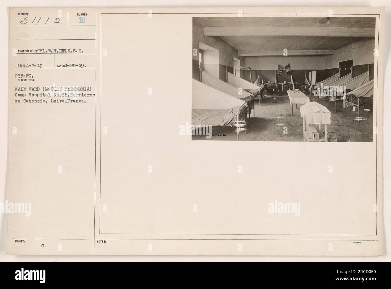 Image depicting the main ward at Camp Hospital No. 55 in Ferrieres en ...