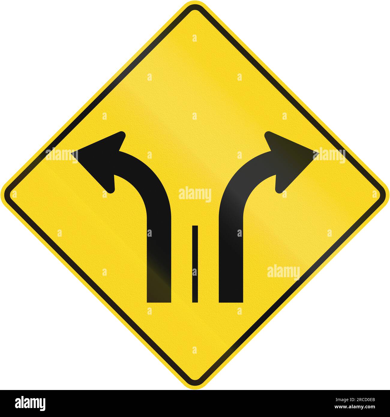 Warning road sign in Quebec, Canada - Two lanes with right and left ... Warning road sign in Quebec, Canada - Two lanes with right and left ...