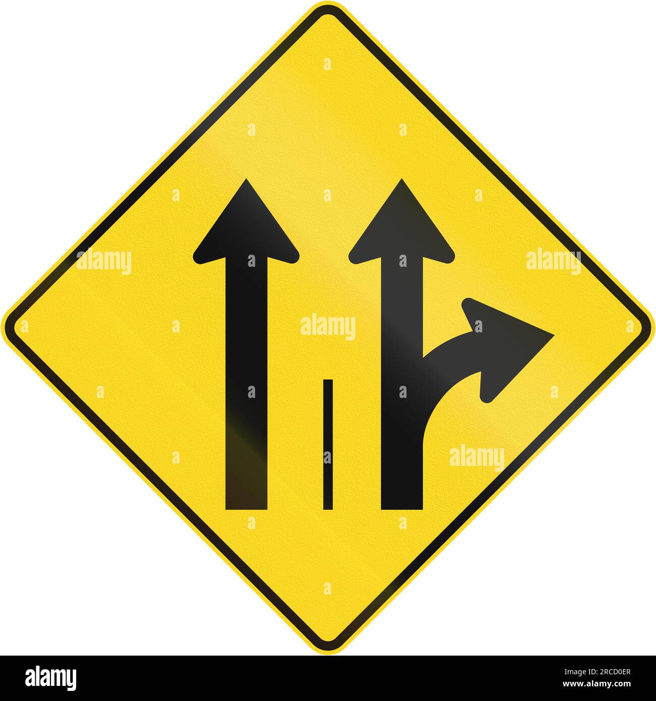 Warning road sign in Quebec, Canada - Two lanes with straight and turn ...