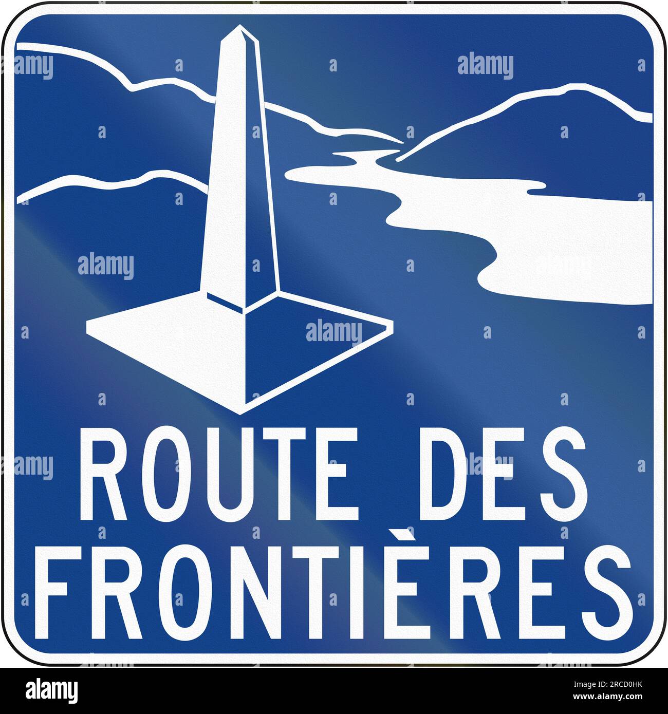 Guide and information road sign in Quebec, Canada - Border route Stock ...