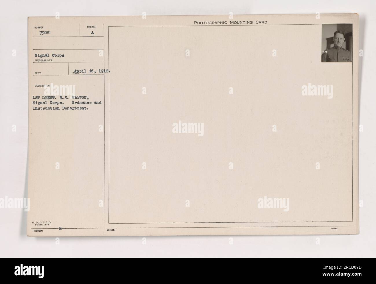 This image depicts 1st Lieutenant R.S. Walton of the Signal Corps ...
