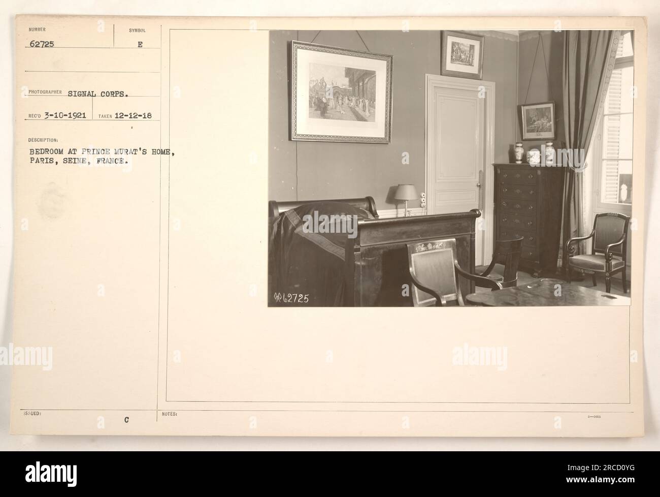 Bedroom at Prince Murat's home in Paris, France. The photograph, taken ...
