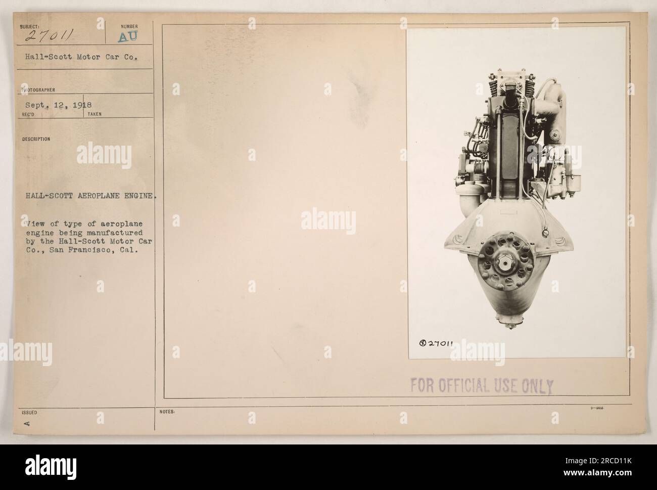 A Hall-Scott aeroplane engine being manufactured by the Hall-Scott ...