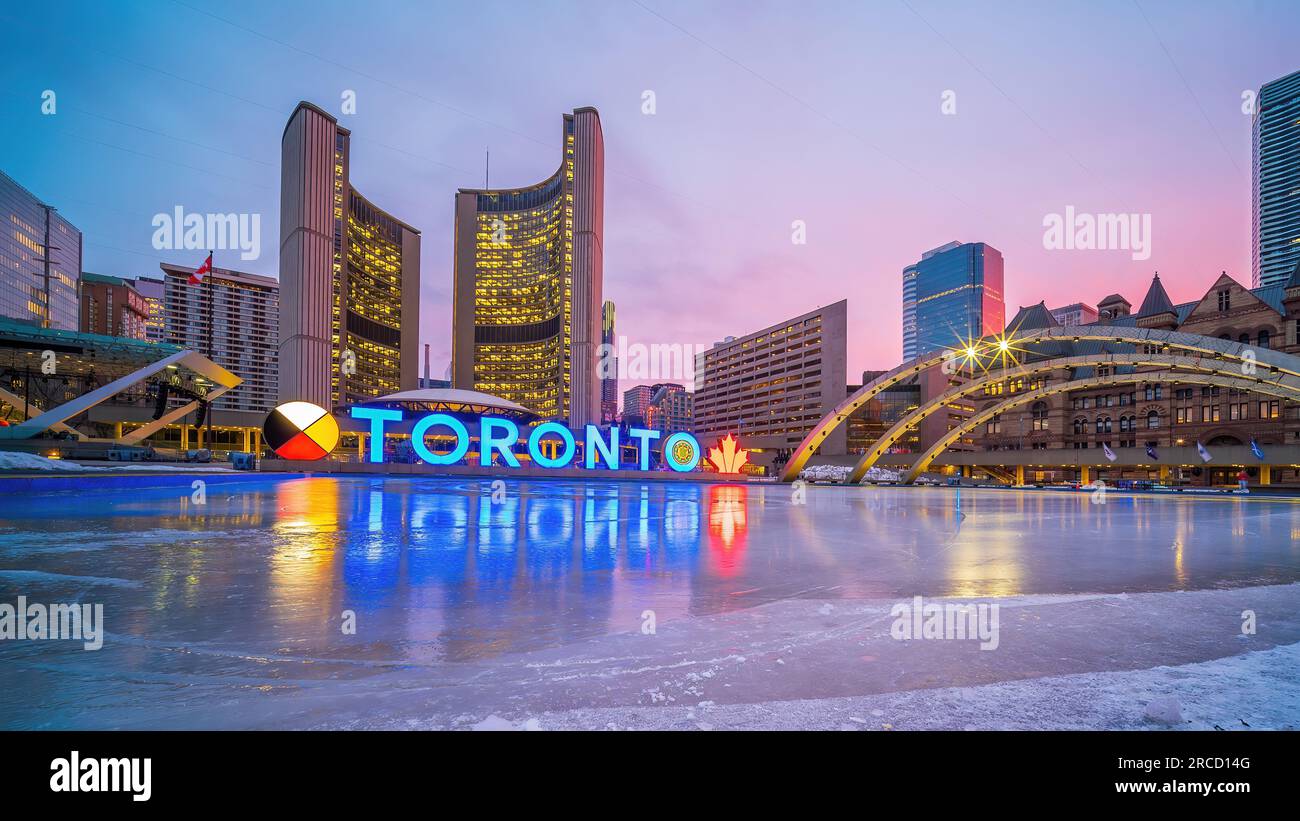 Downtown Toronto City skyline, cityscape of Ontario, Canada at twilight ...