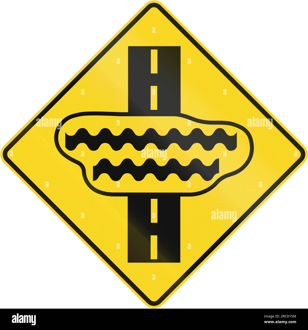 Warning road sign in Canada - Water on road. This sign is used in ...