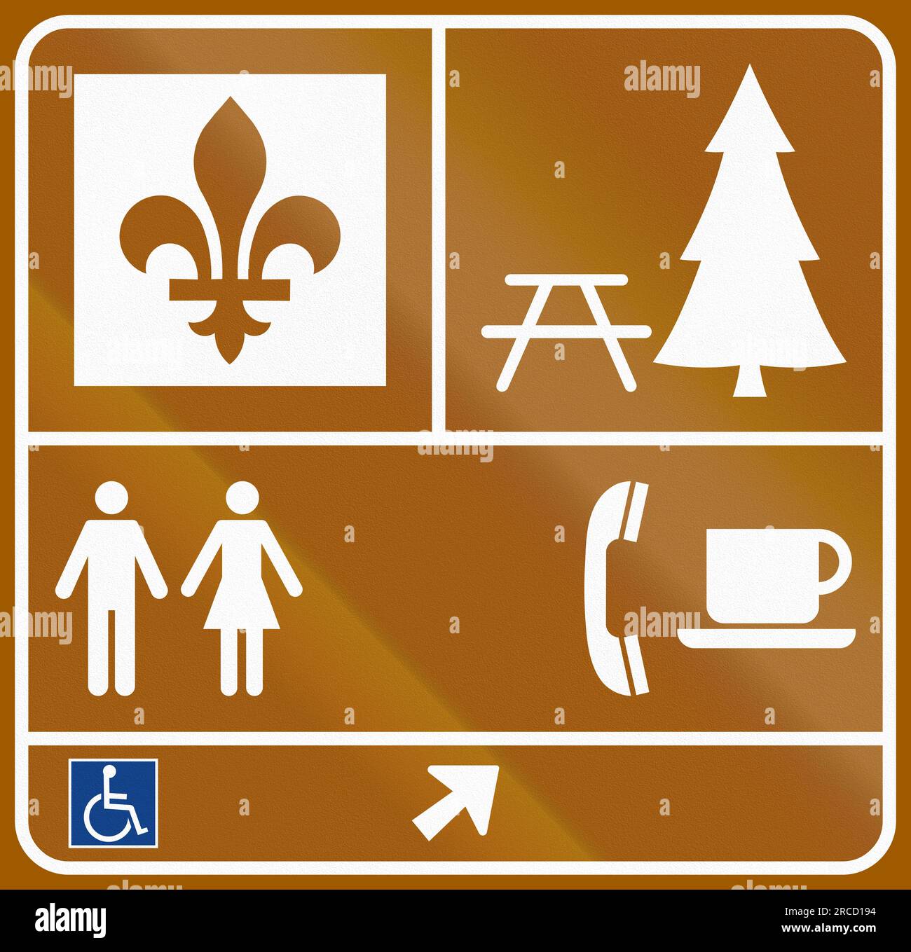 Guide and information road sign in Quebec, Canada - Resting place with ...