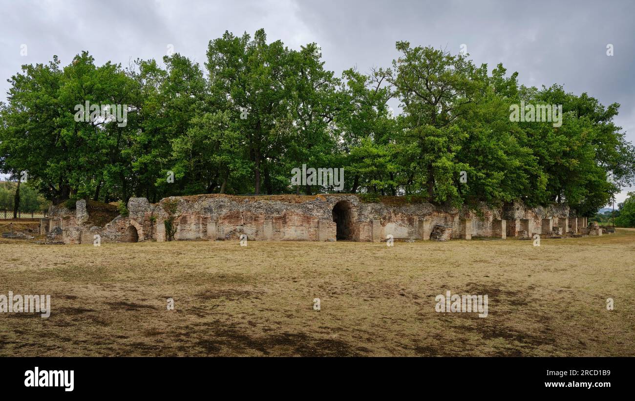 View of the ancient roman's amphitheater of Urbisaglia's village in the ...