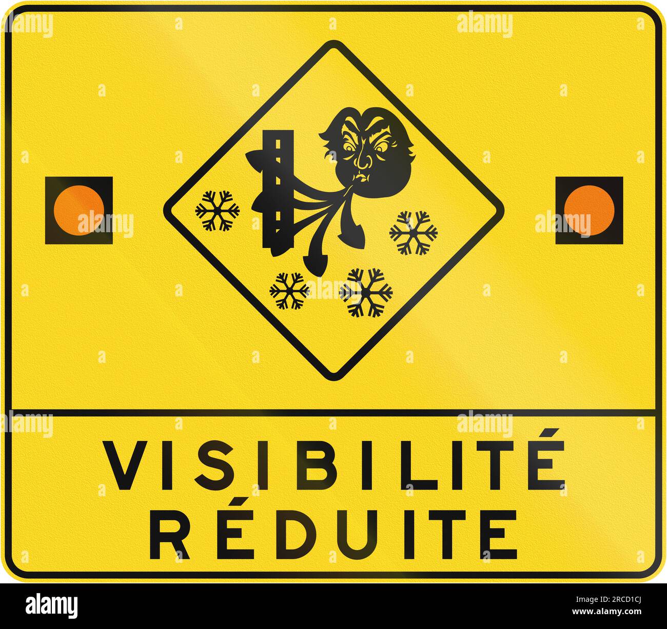 Warning road sign in Quebec, Canada - reduced visibility Stock Photo ...