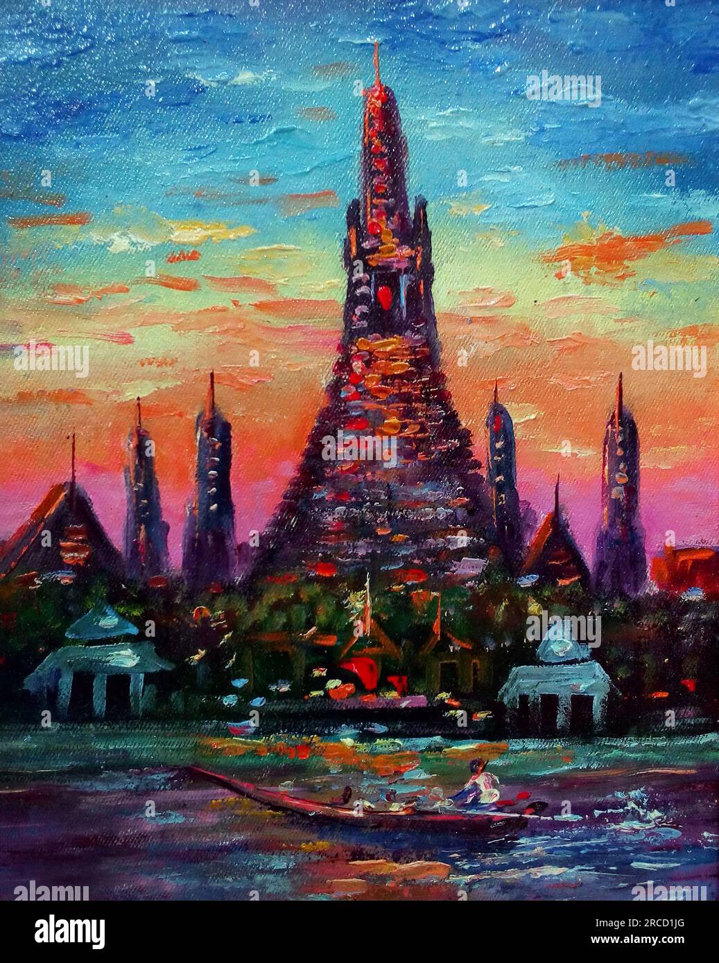 temple of dawn , Art painting Oil color Wat Arun thailand Stock Photo ...