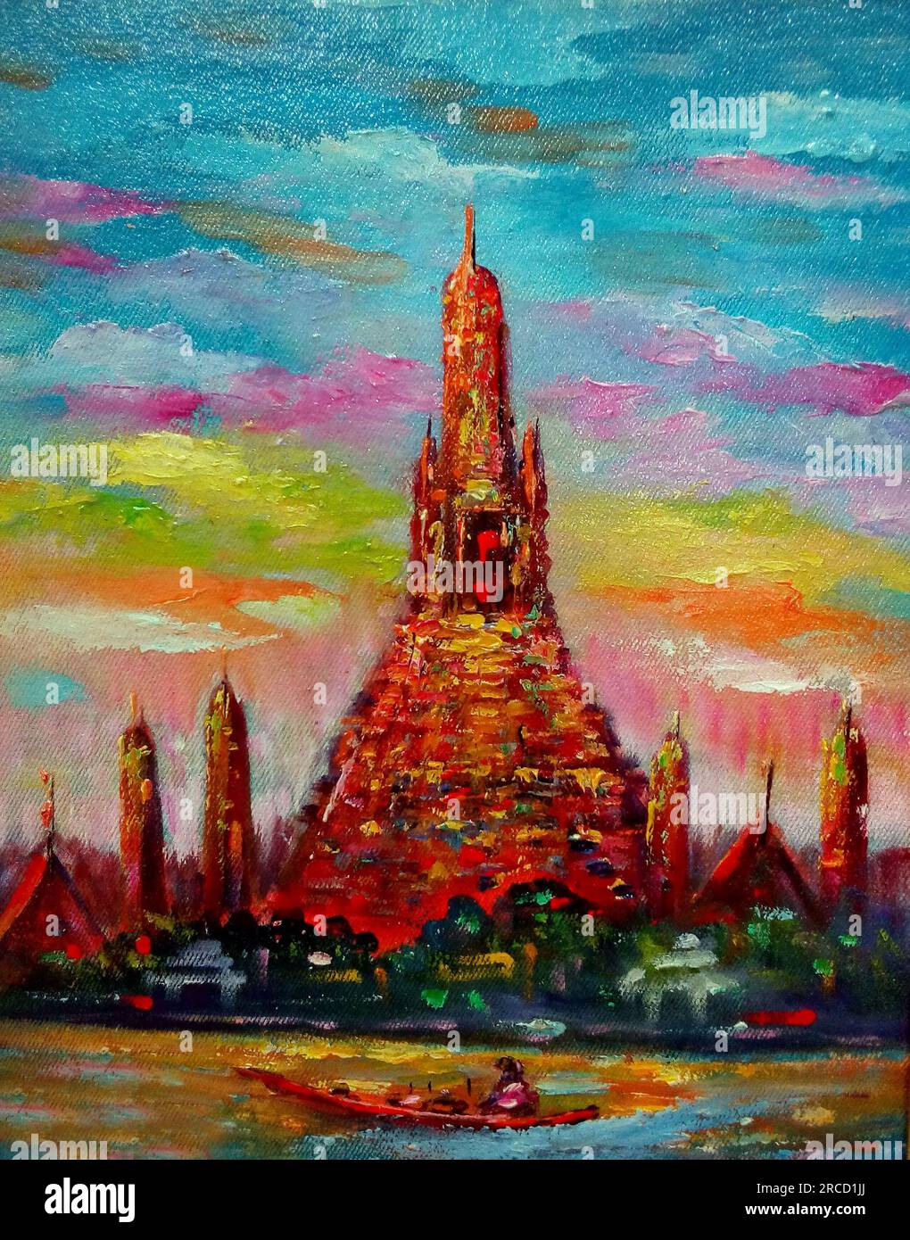 temple of dawn , Art painting Oil color Wat Arun thailand Stock Photo ...