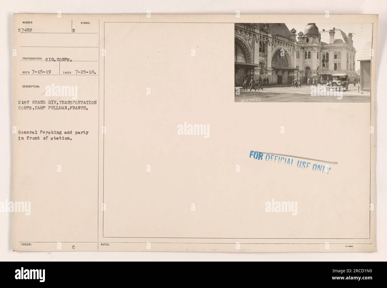 General Pershing and his party pose for a photo in front of station ...