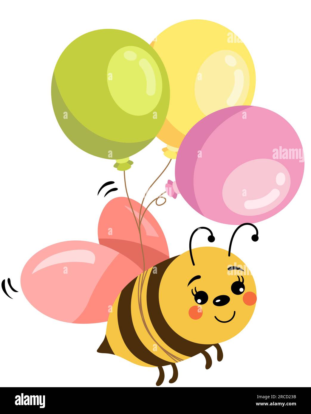 Birthday bee with three balloons Stock Photo - Alamy