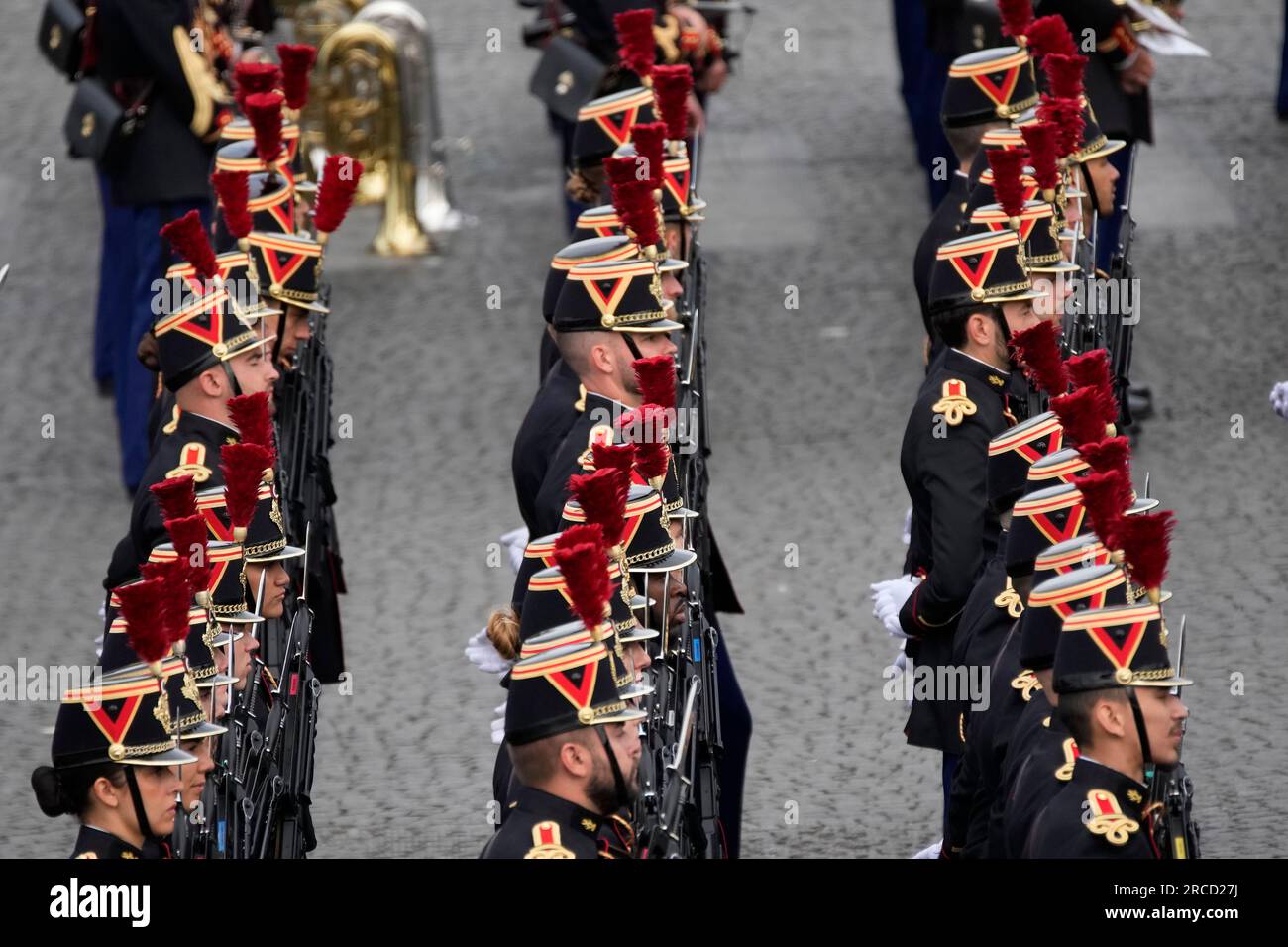 The Republican Guard soldiers stand prior to the start of the Bastille ...
