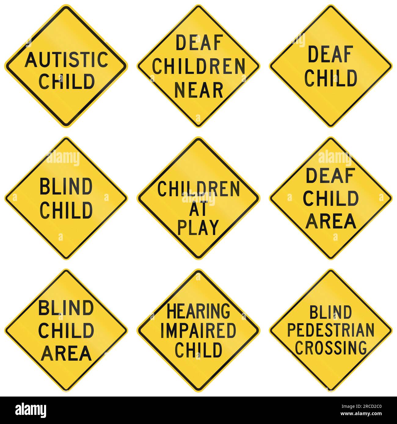 Collection of warning signs about children used in the USA Stock Photo ...