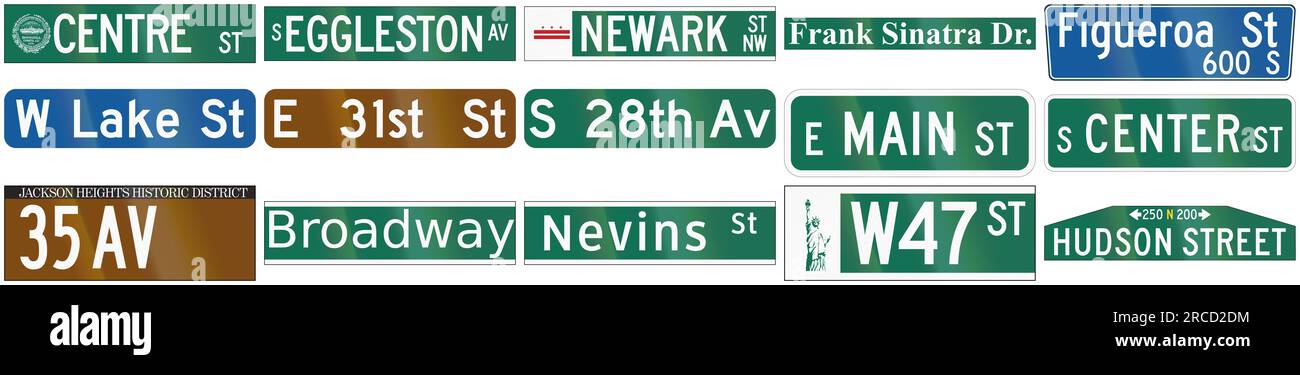 Collection of street name signs used in the USA Stock Photo - Alamy
