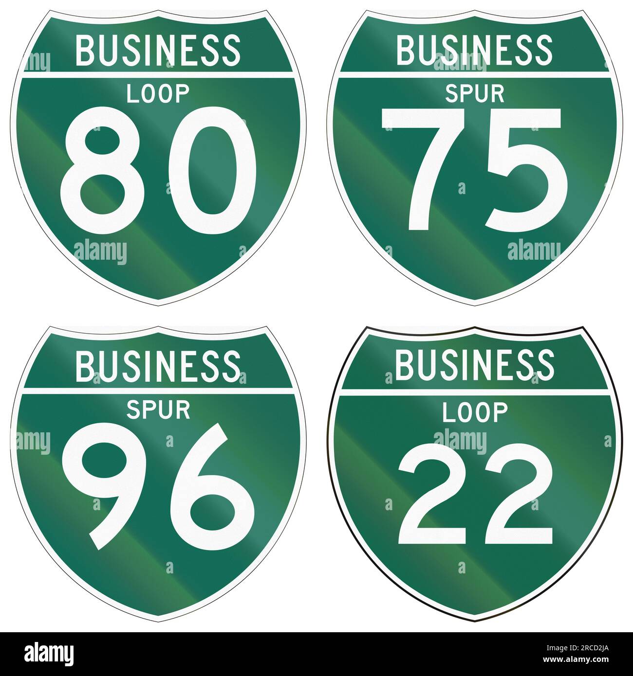 Collection of numbered business road signs used in the USA Stock Photo ...
