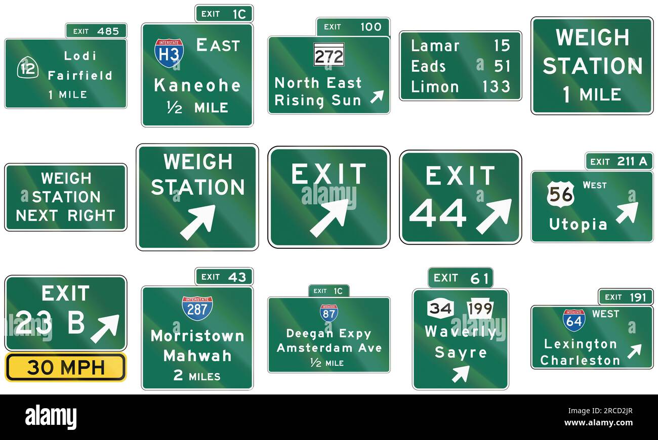 Collection of direction signs used in the USA Stock Photo - Alamy