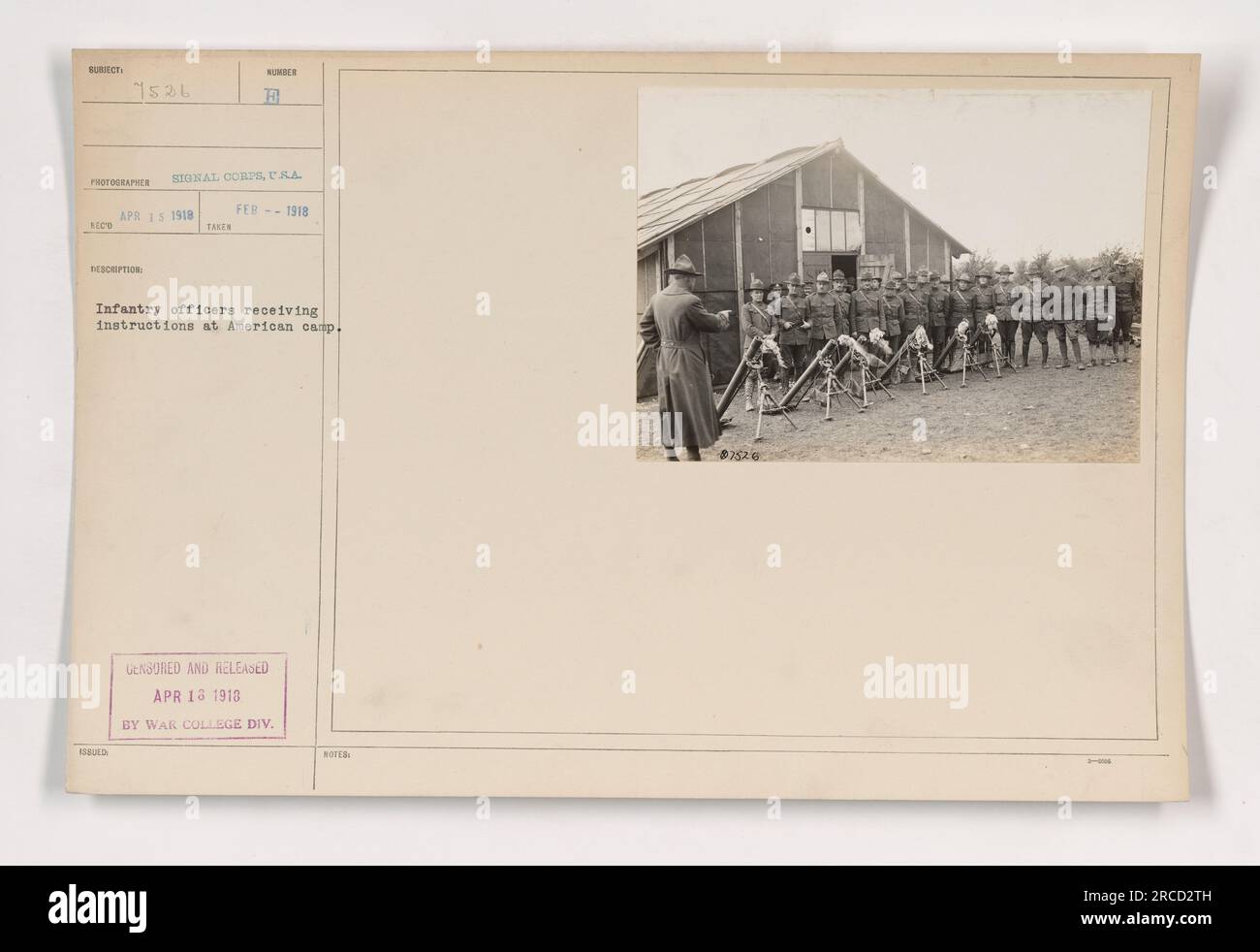 Infantry officers receiving instructions at an American camp during ...