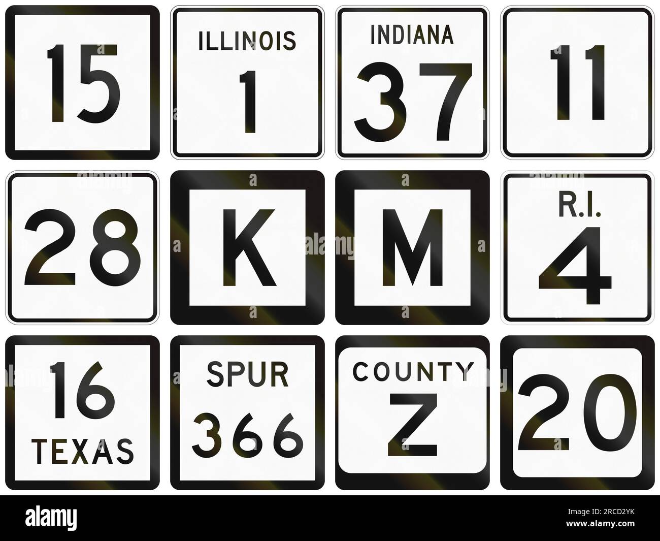 Collection of numbered secondary road signs used in the USA Stock Photo ...