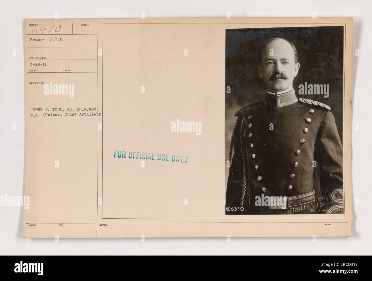 Brigadier General Henry D. Todd Jr., a Colonel in the Coast Artillery ...