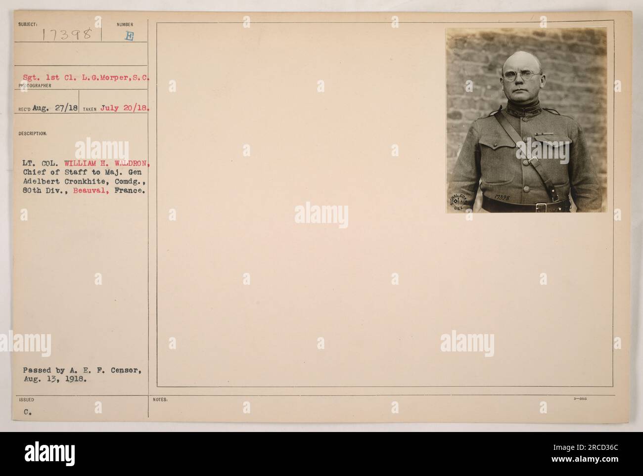 Sergeant 1st Class L. O. Morper, a soldier in the American military ...