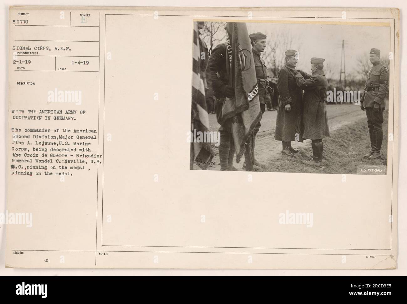 Major General John A. Lejeune, U.S. Marine Corps, receives the Croix de ...