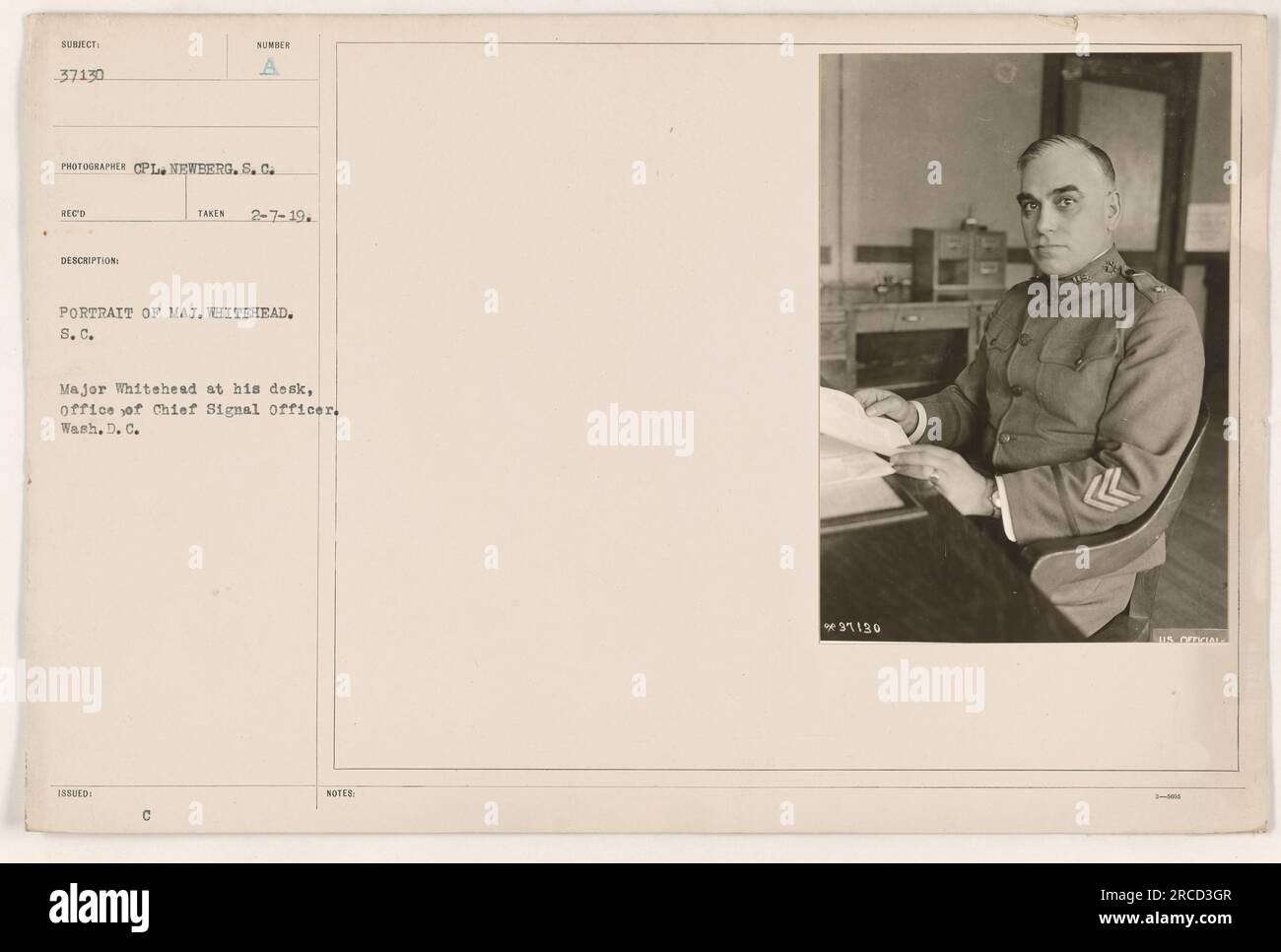 Major Whitehead at his desk in the office of the Chief Signal officer ...