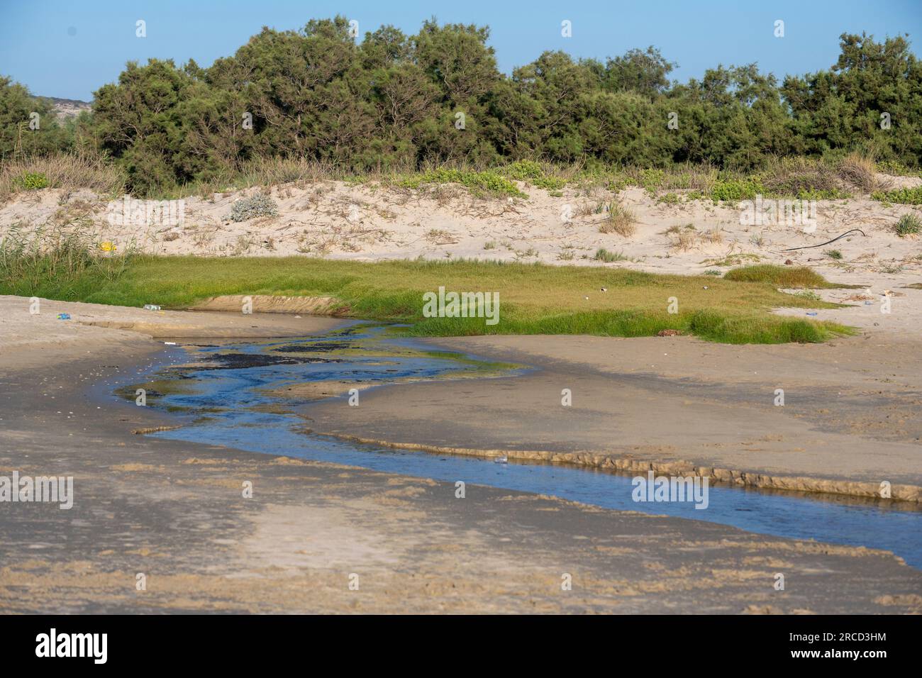 Hataninim Stream as it flows into the Mediterranean sea between Maggan ...