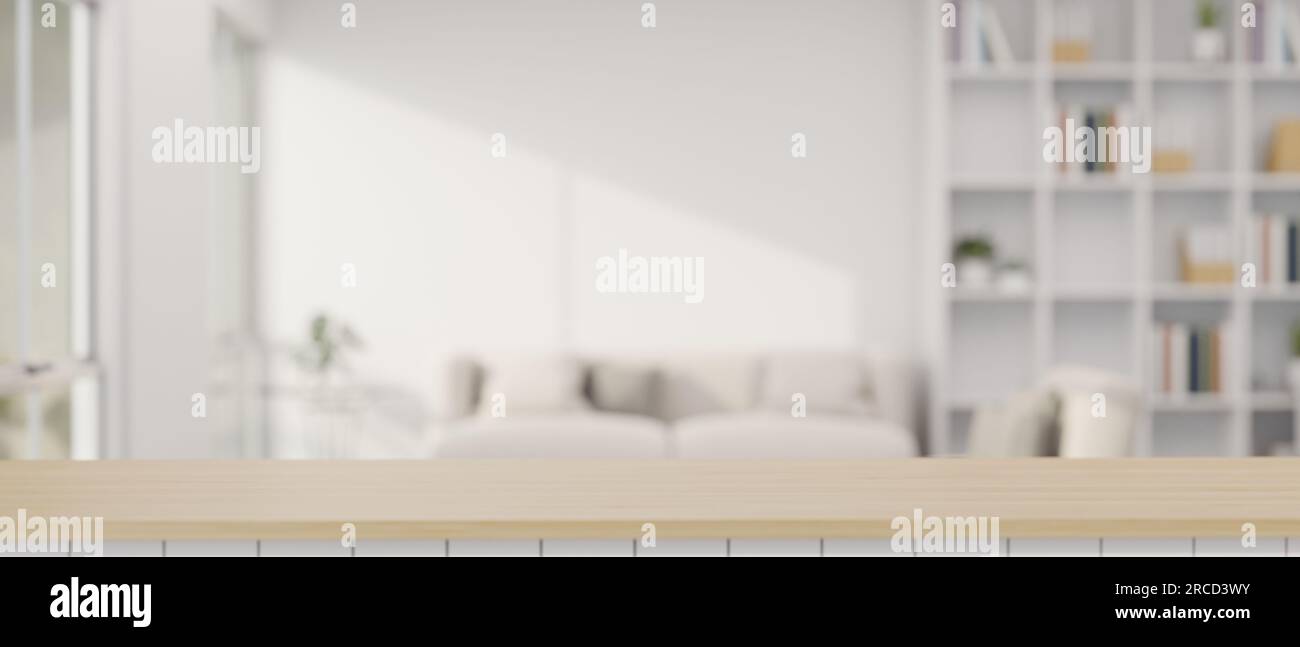 Close-up image of empty mockup space on a wooden tabletop against a ...