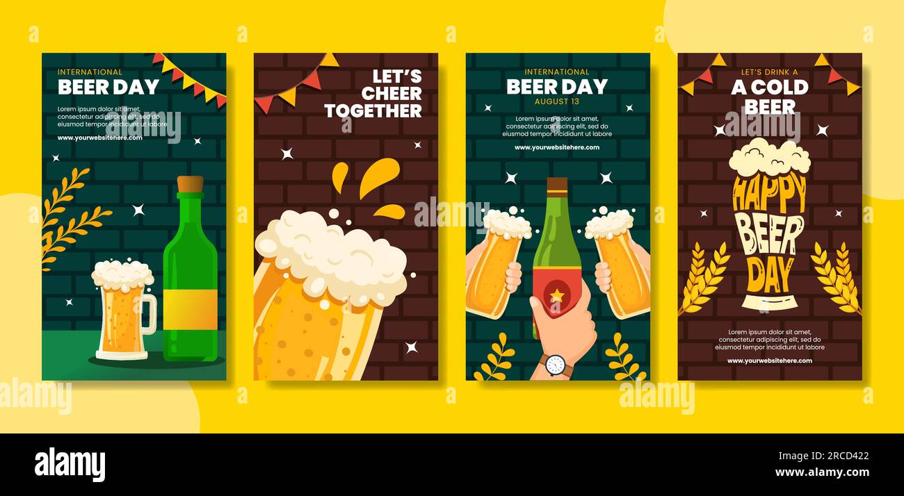 International Beer Day Social Media Stories Cartoon Hand Drawn ...