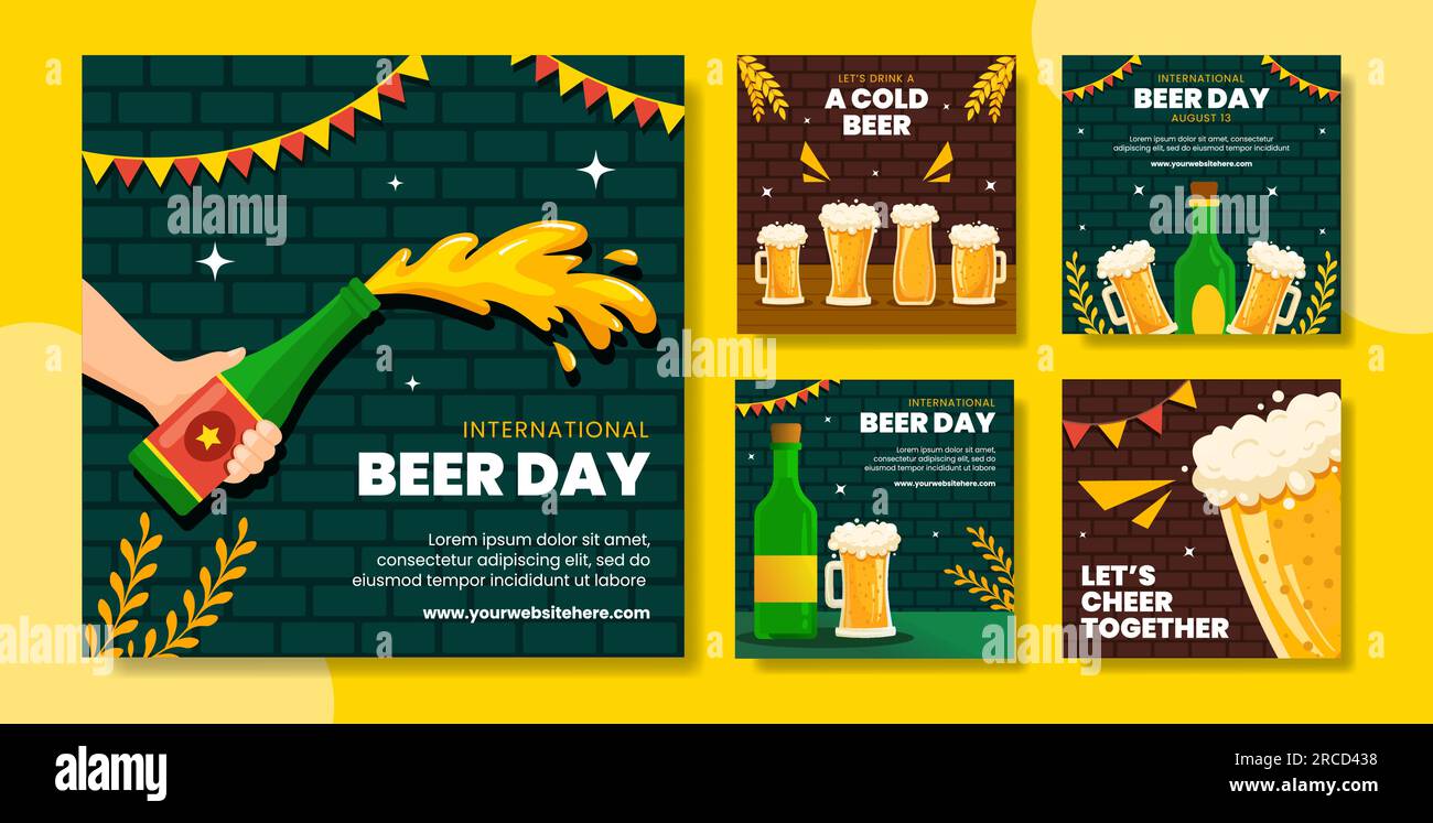 International Beer Day Social Media Post Flat Cartoon Hand Drawn ...