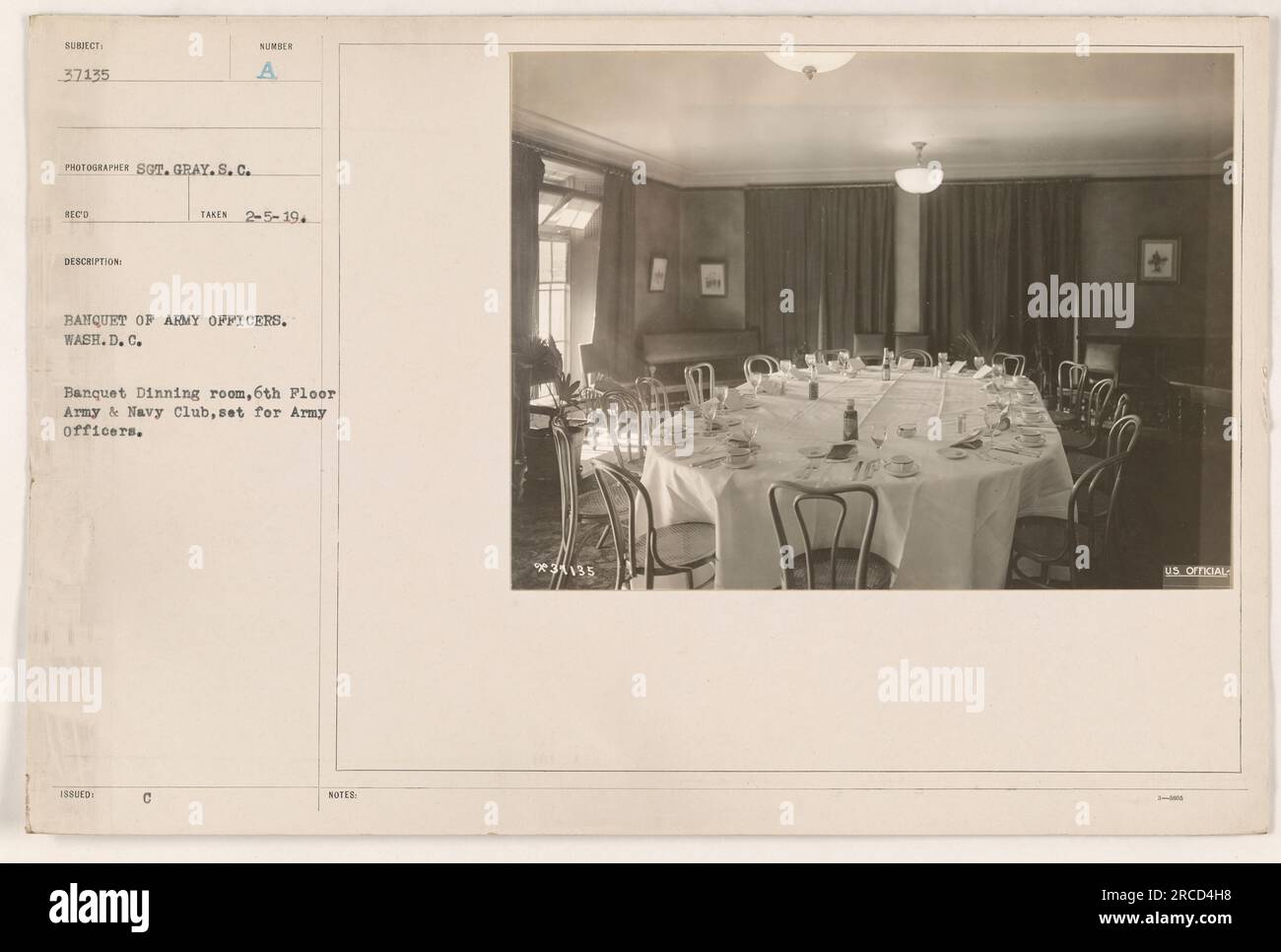 Army officers attending a banquet at the Army & Navy Club in Washington ...