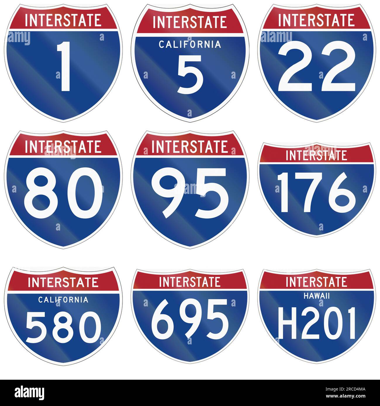 Collection of Interstate route markers used in the USA Stock Photo - Alamy