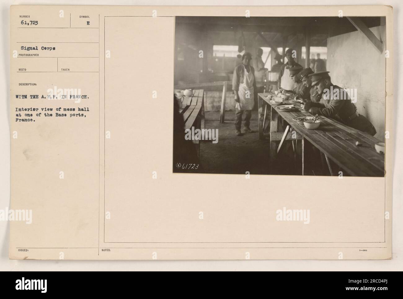 Interior view of a mess hall at one of the Base ports in France during ...