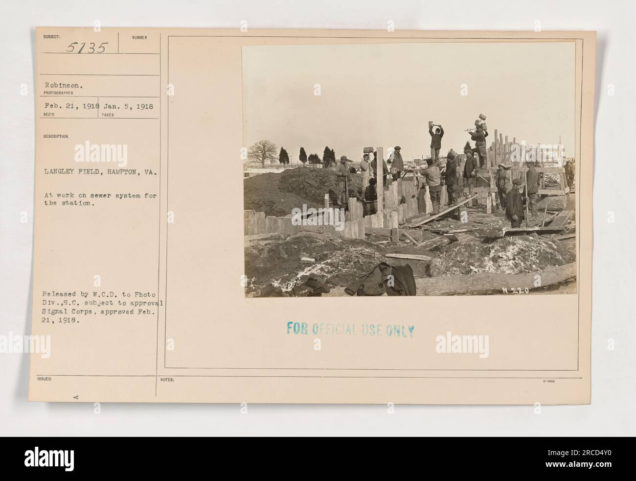 Soldiers constructing a sewer system at Langley Field in Hampton ...