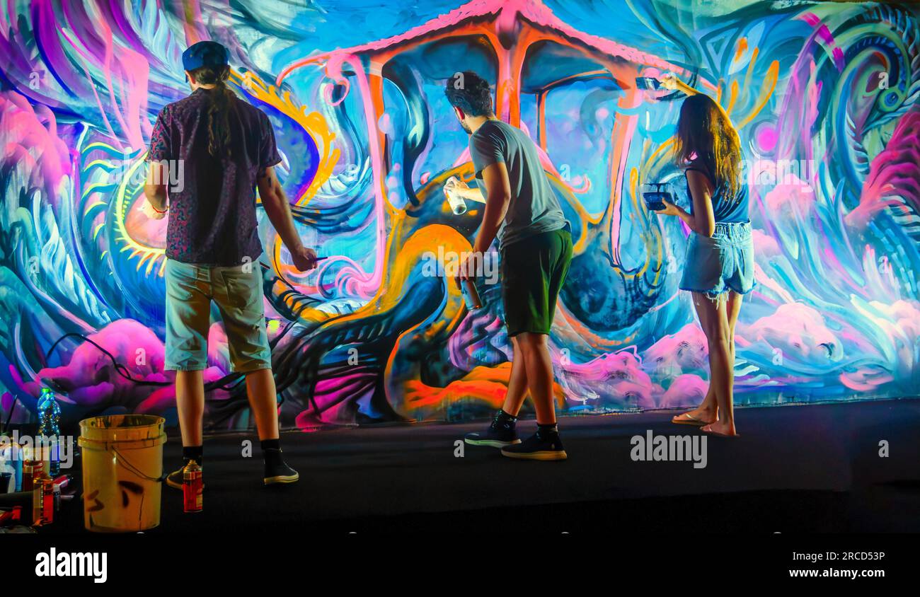 Three Graffiti artists at work Photographed in Tel Aviv Stock Photo - Alamy