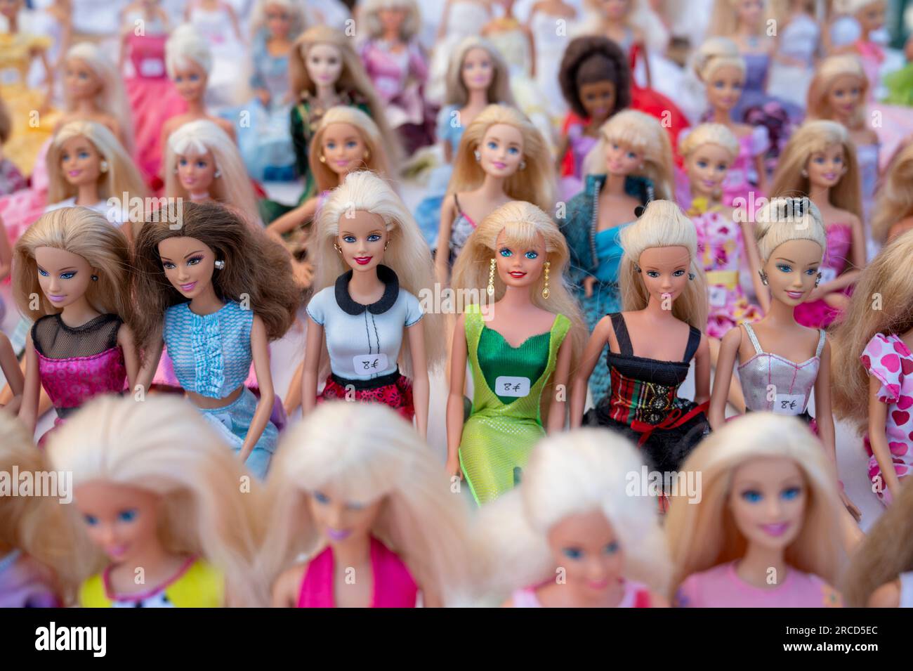Barbie dolls on sale on a market stall in France Stock Photo - Alamy