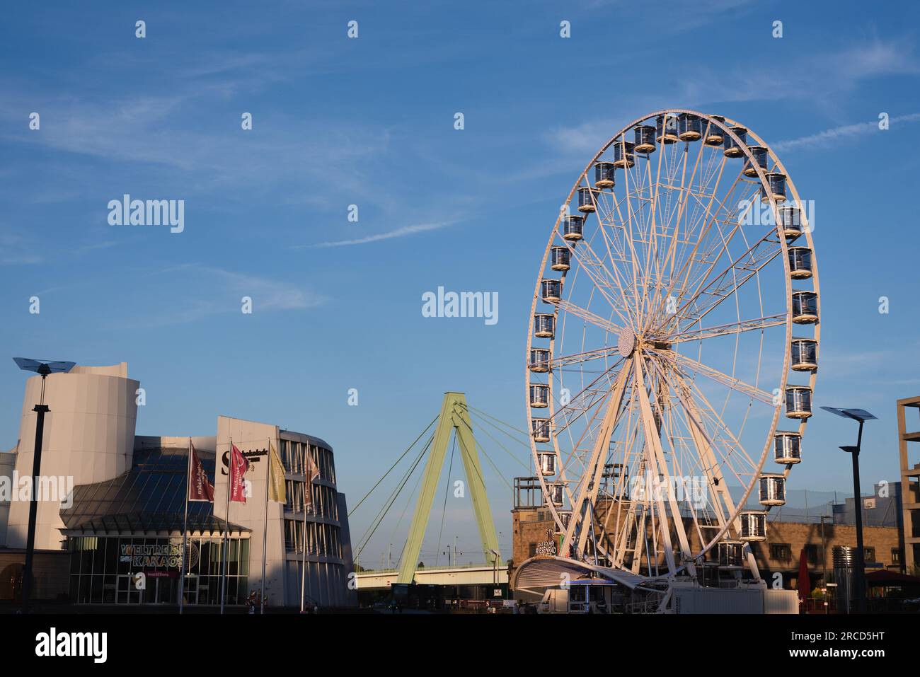 Chocolate Museum, Severinsbrücke and ferris wheel in the Rheinauhafen ...