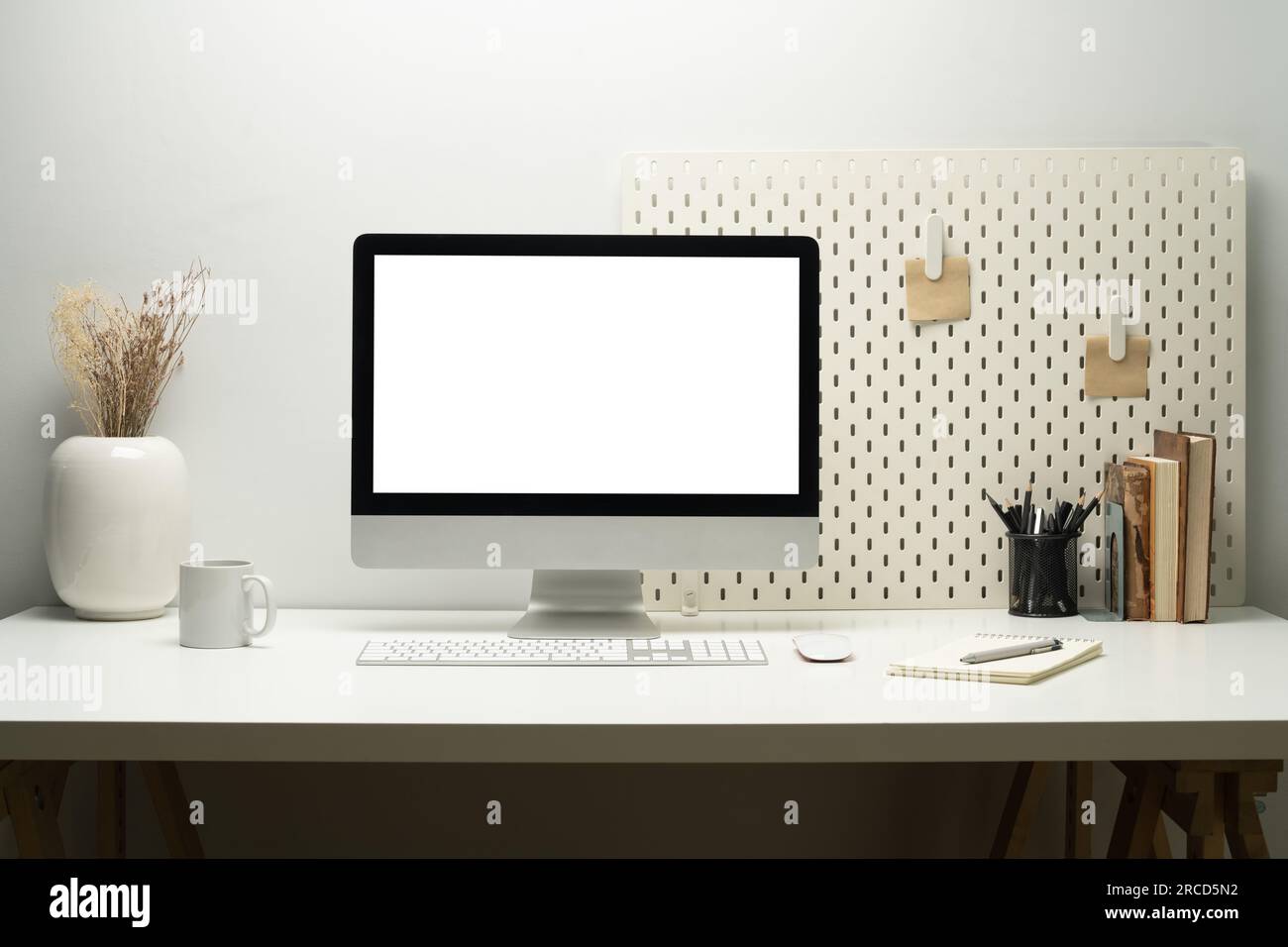 Bank screen of desktop computer on desk at workplace of graphic ...