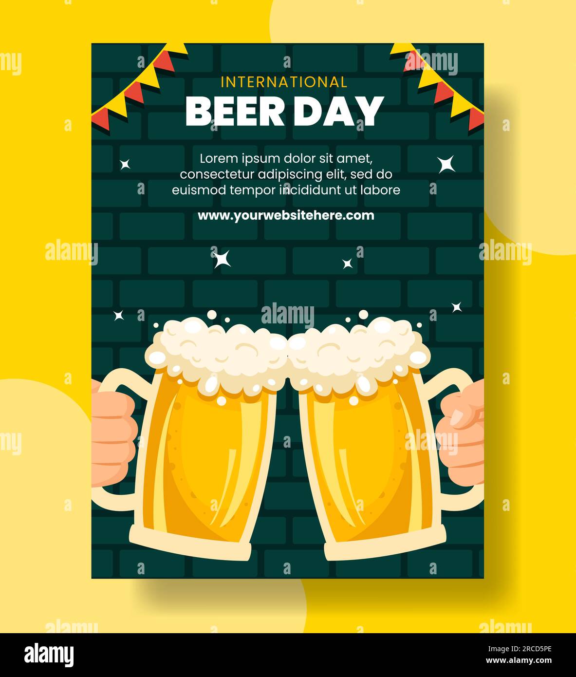 International Beer Day Vertical Poster Flat Cartoon Hand Drawn ...