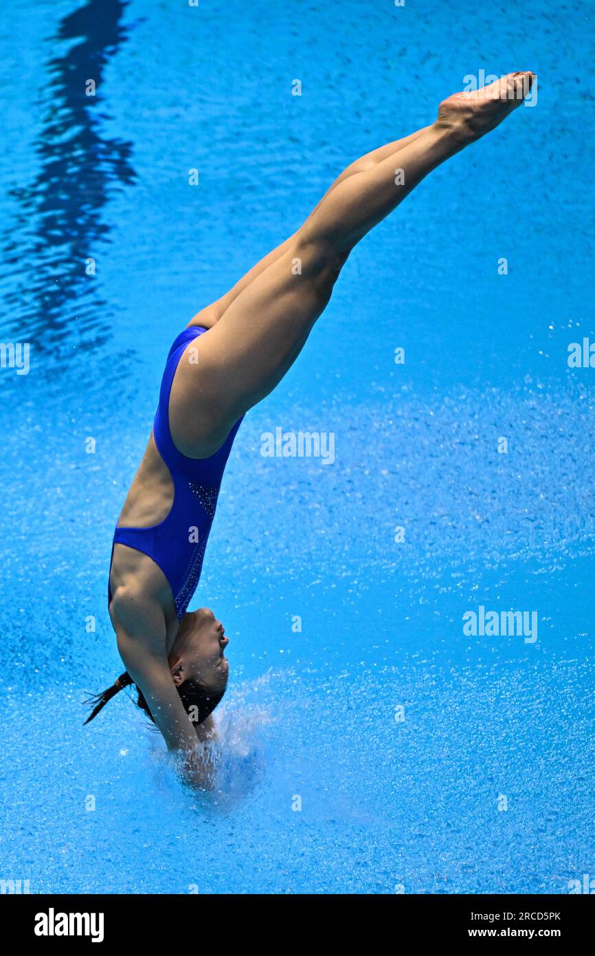 Fukuoka, Japan. 14th July, 2023. Lin Shan of China competes during the ...