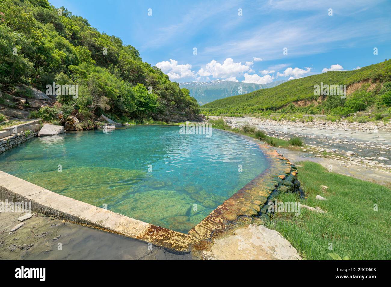 aerial view of the natural pool by the Kadiut Bridge in Albania is a ...