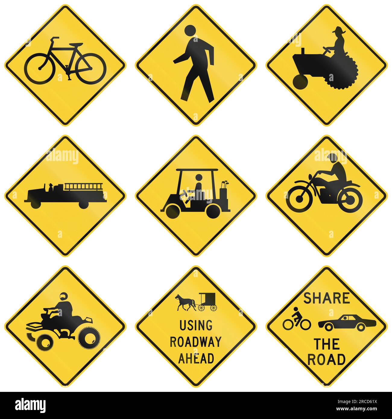 Collection of crossing warning used in the USA Stock Photo - Alamy