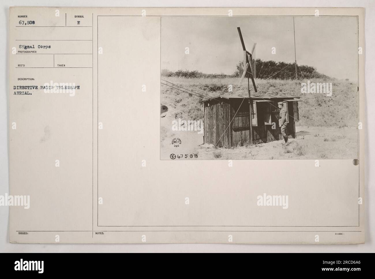 Soldiers setting up a directive radio telegraph aerial during World War ...