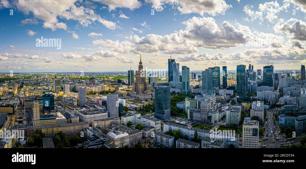 Aerial view of Warsaw city center in summer, Poland, Europe Stock Photo ...