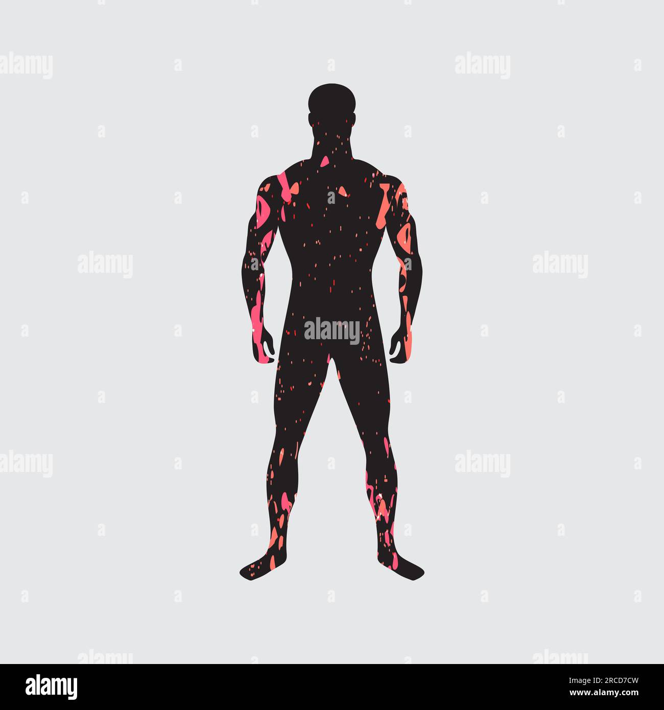 Adult man with rash on his body. Black male silhouette in full growth ...