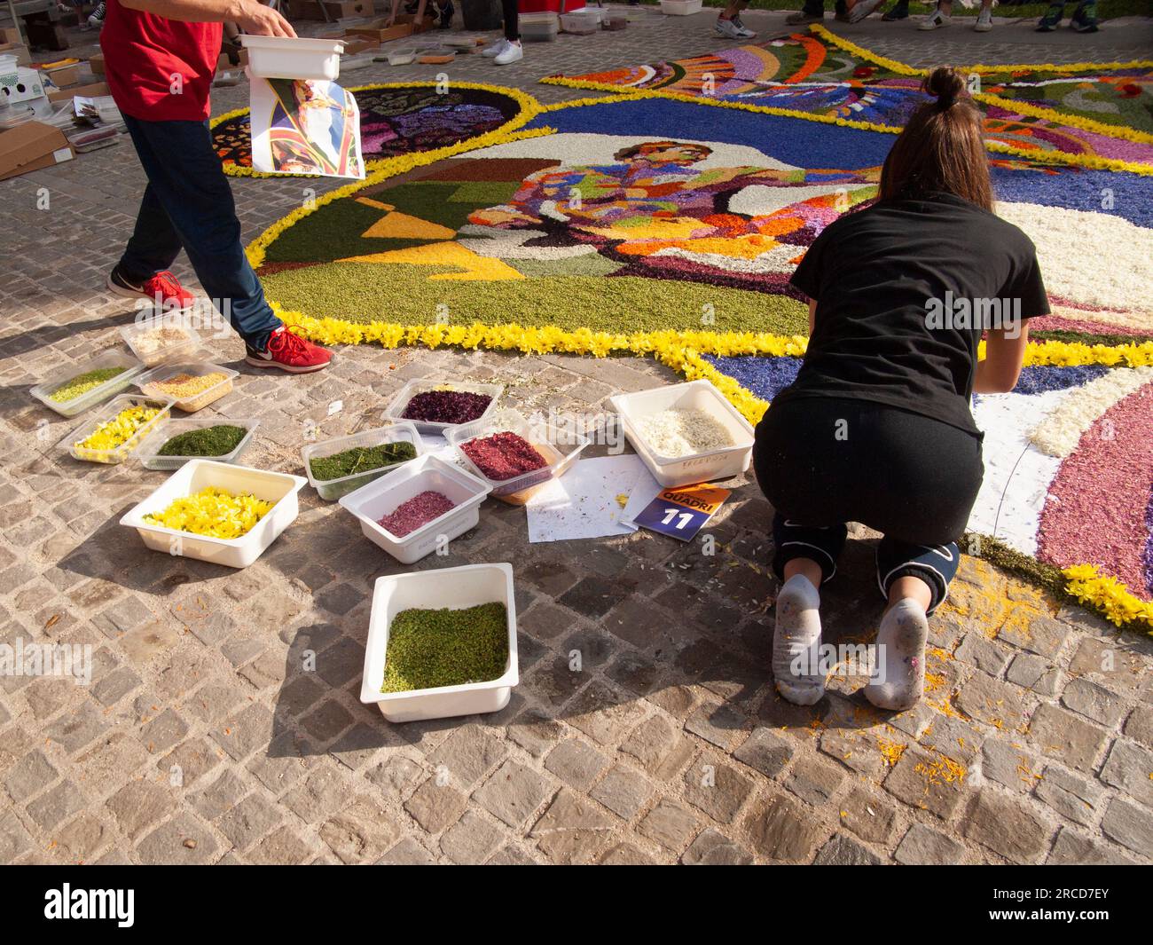 Italy, Umbria region, Spello village, infiorata on the streets of the ...