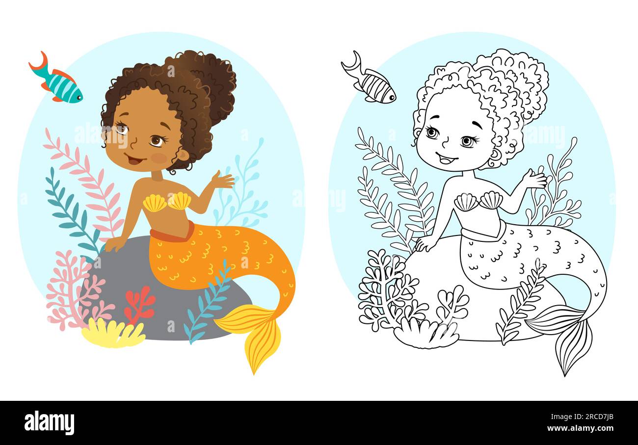 Black and white vector coloring for children. Illustration of beautiful ...