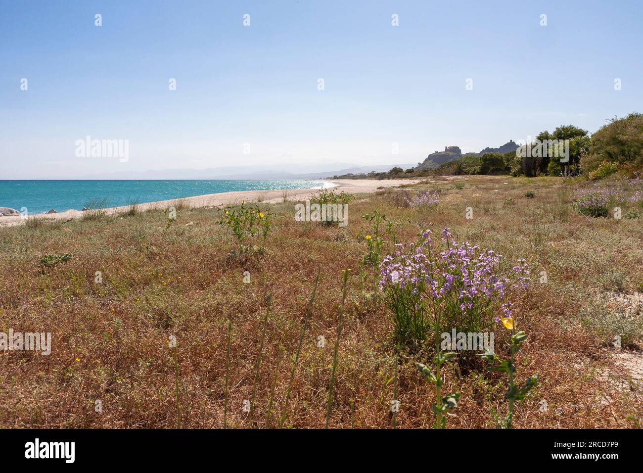 The beach and foreshore at Roccella Ionica, Calabria, Italy, with the ...